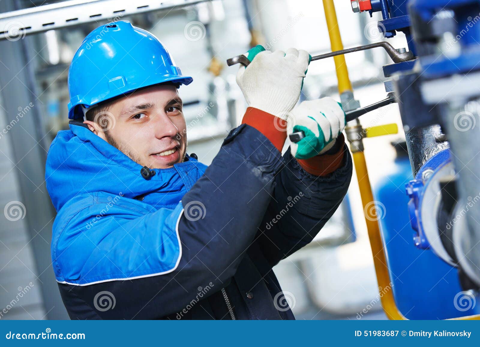 Industrial Worker at Installation Work Stock Image - Image of heater ...