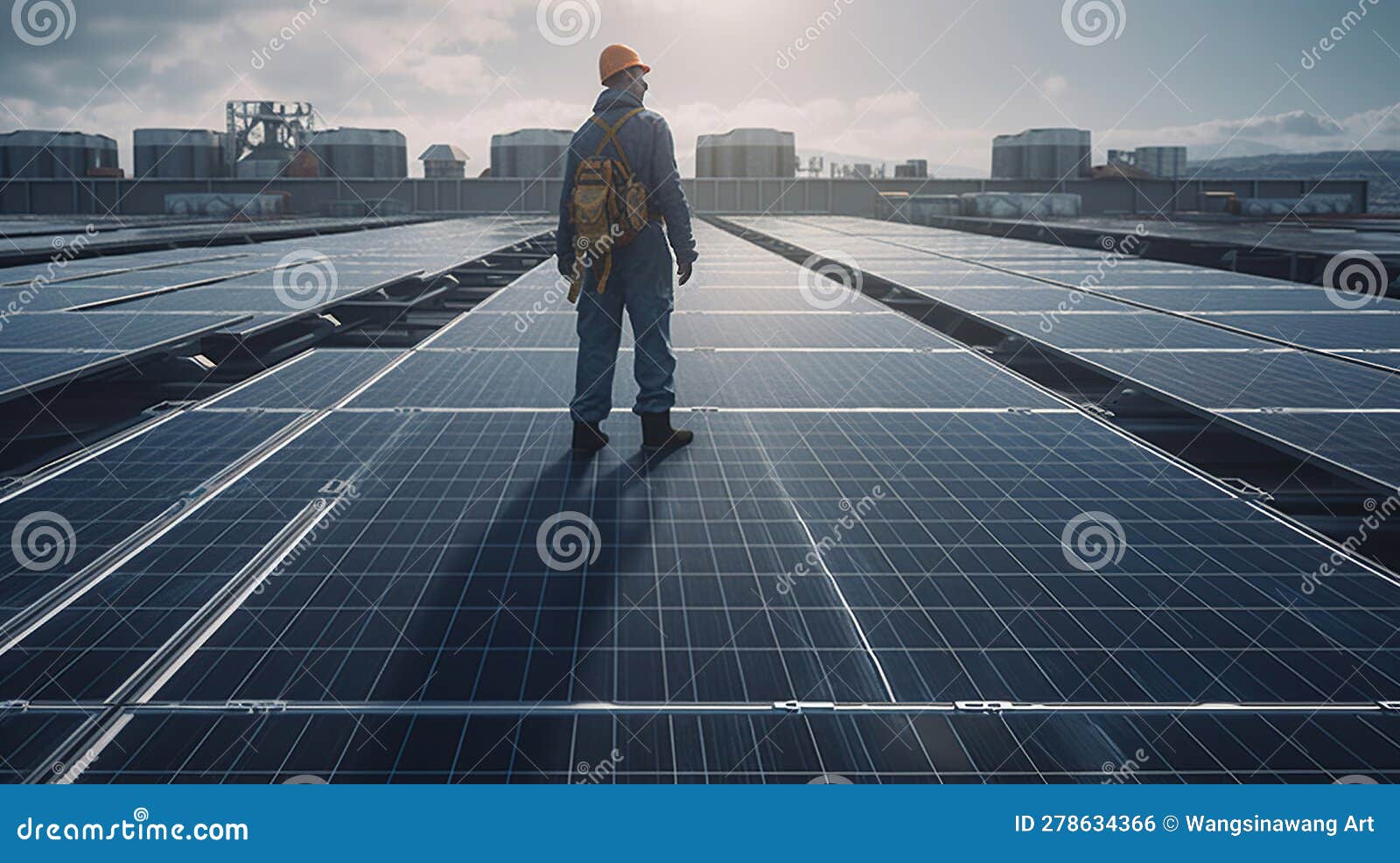 Industrial Worker Installing Solar Panels, Generated Ai Image Stock ...