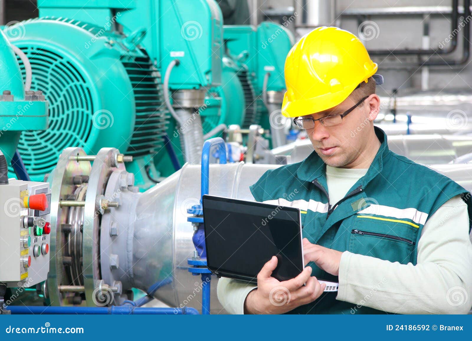 Industrial Worker with Notebook Stock Photo - Image of generator ...