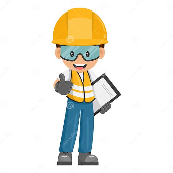 Industrial Worker with Notepad for Project Evaluation with Thumb Up ...