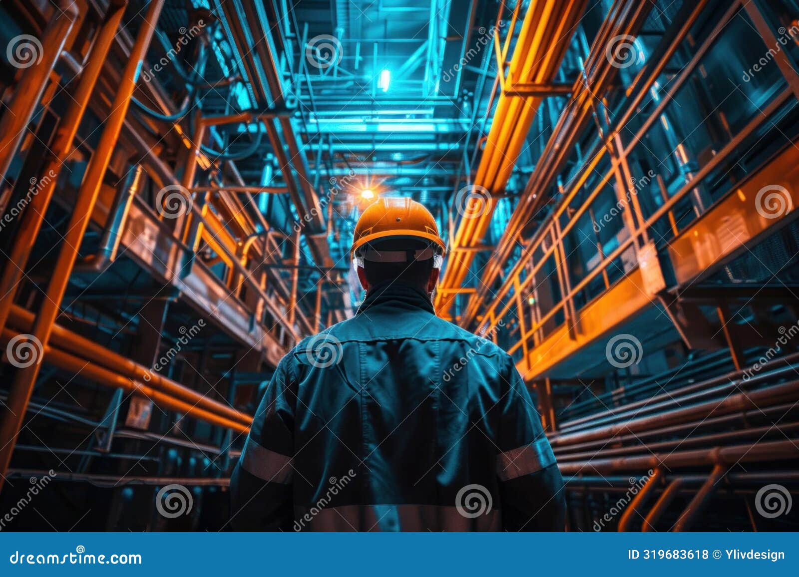 Industrial Worker Overlooking Factory Interior Stock Illustration ...