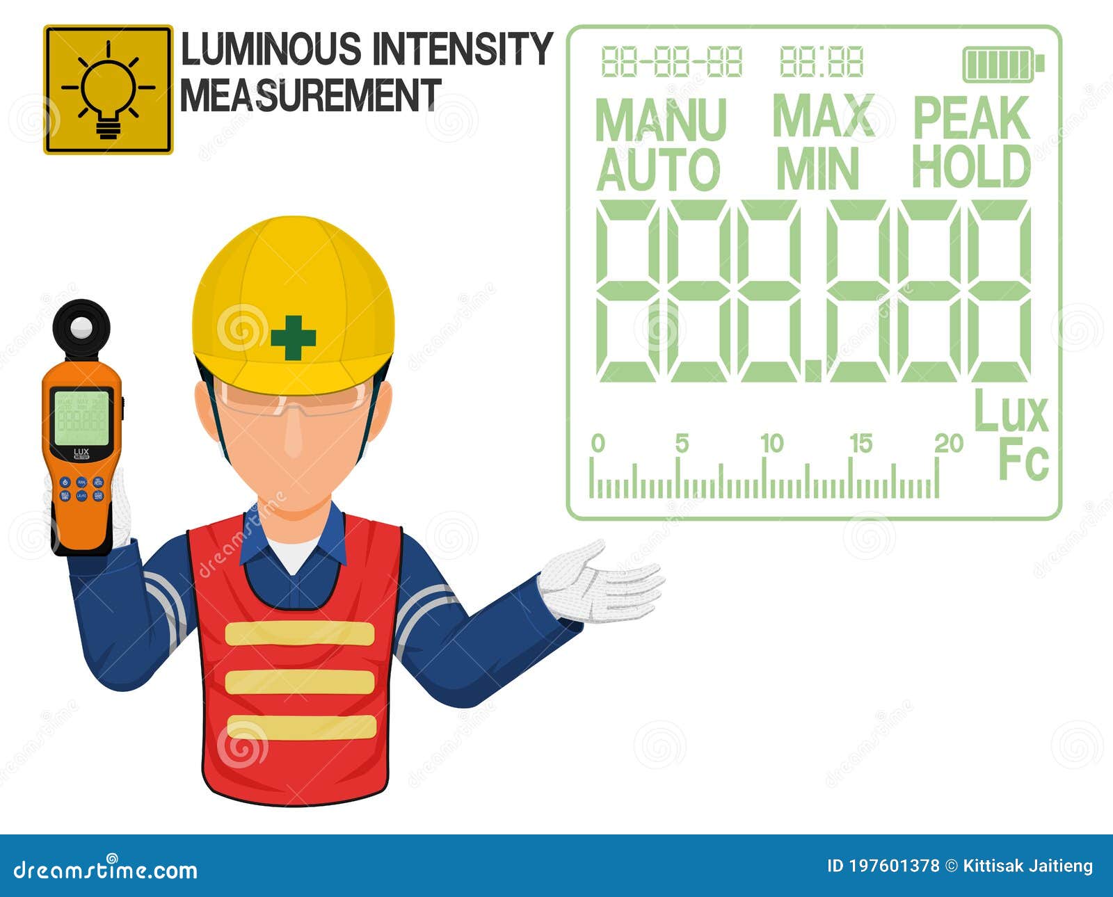 An Industrial Worker is Presenting Display Screen of the Lux Meter ...