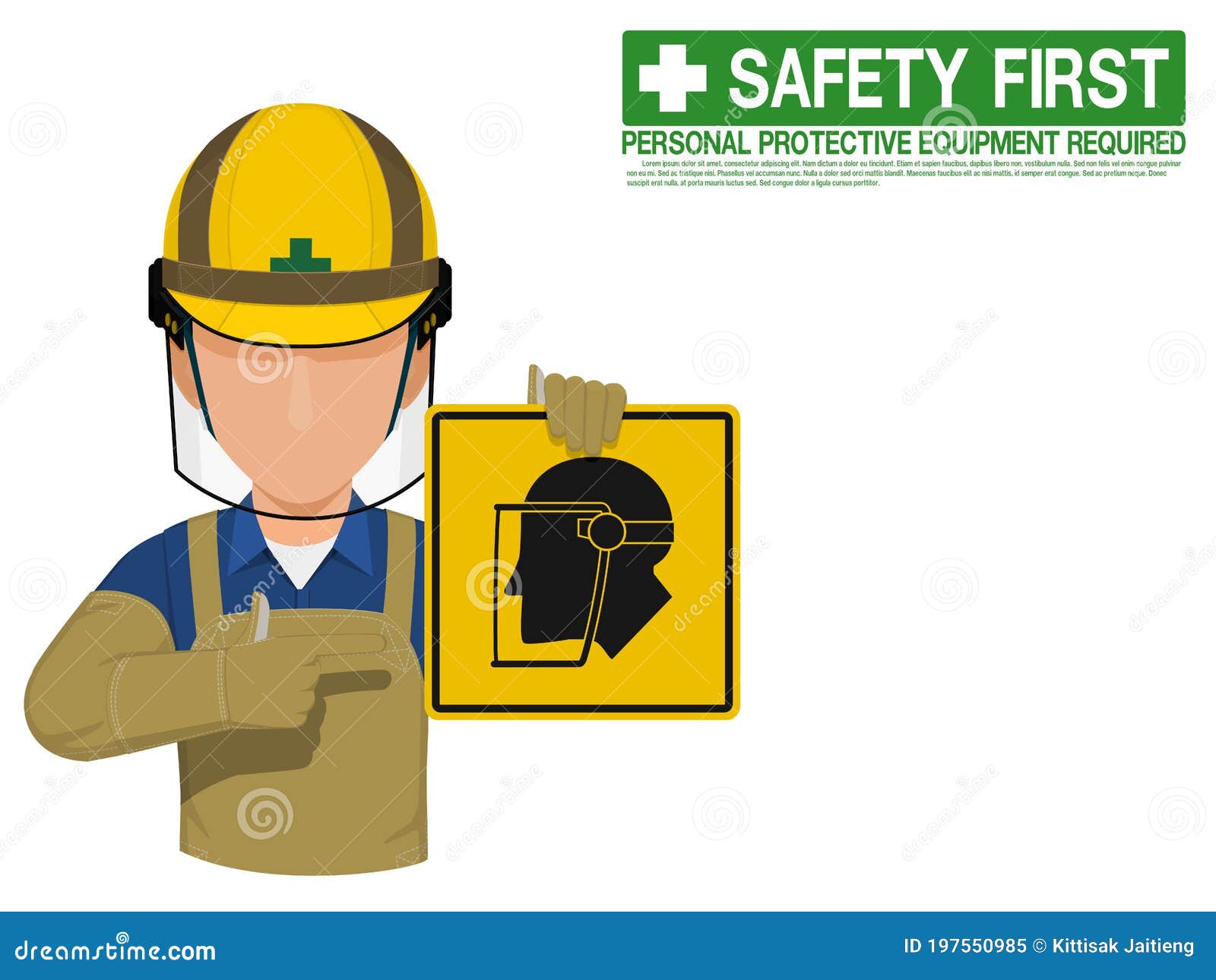 Industrial Worker is Presenting Face Shield Sign Stock Vector ...