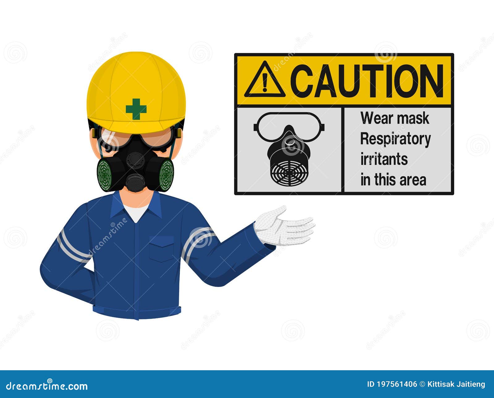Industrial Worker is Presenting Gas Mask Sign Stock Vector ...