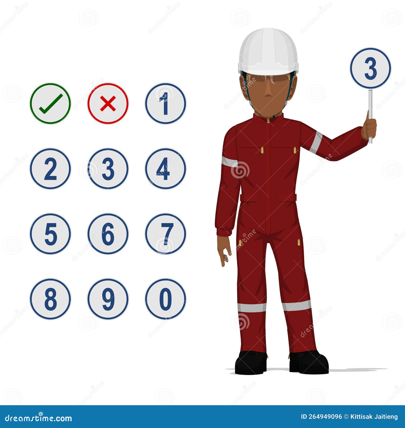 An Industrial Worker is Presenting Round Sign Stock Vector ...