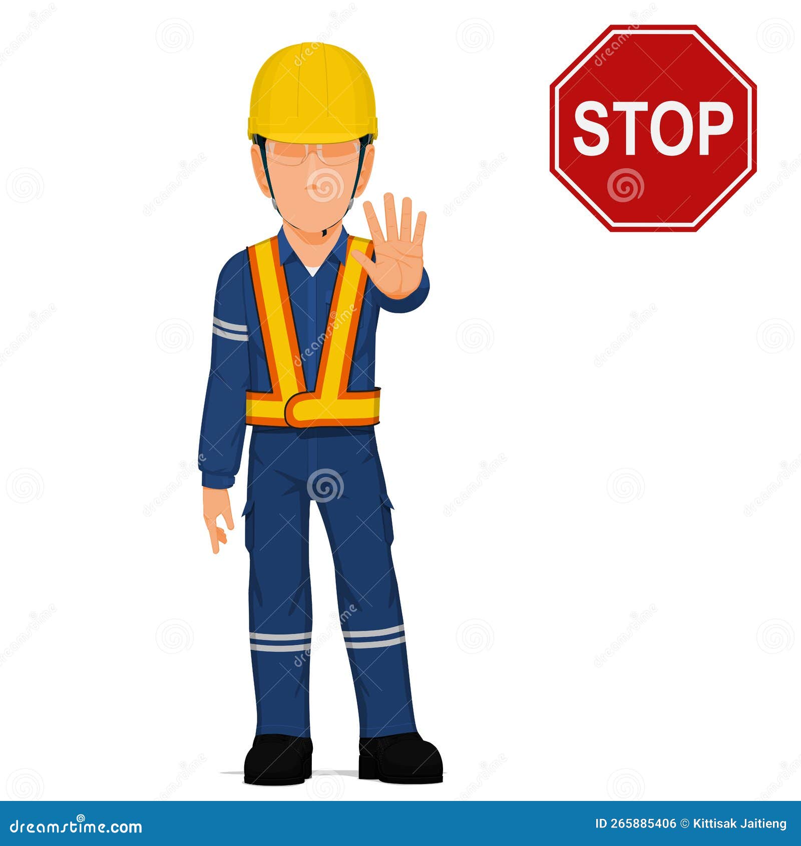An Industrial Worker is Raise Hand To Stop Stock Vector - Illustration ...