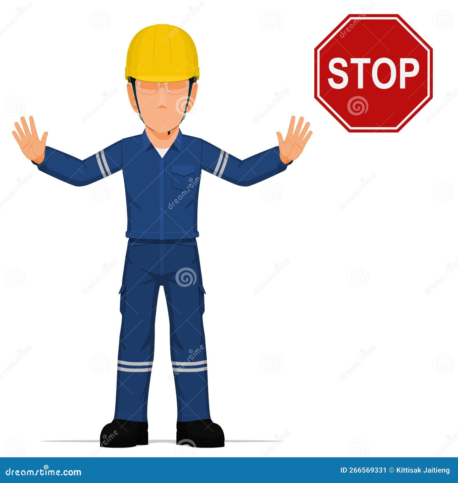 An Industrial Worker is Raise Hand To Stop Stock Vector - Illustration ...