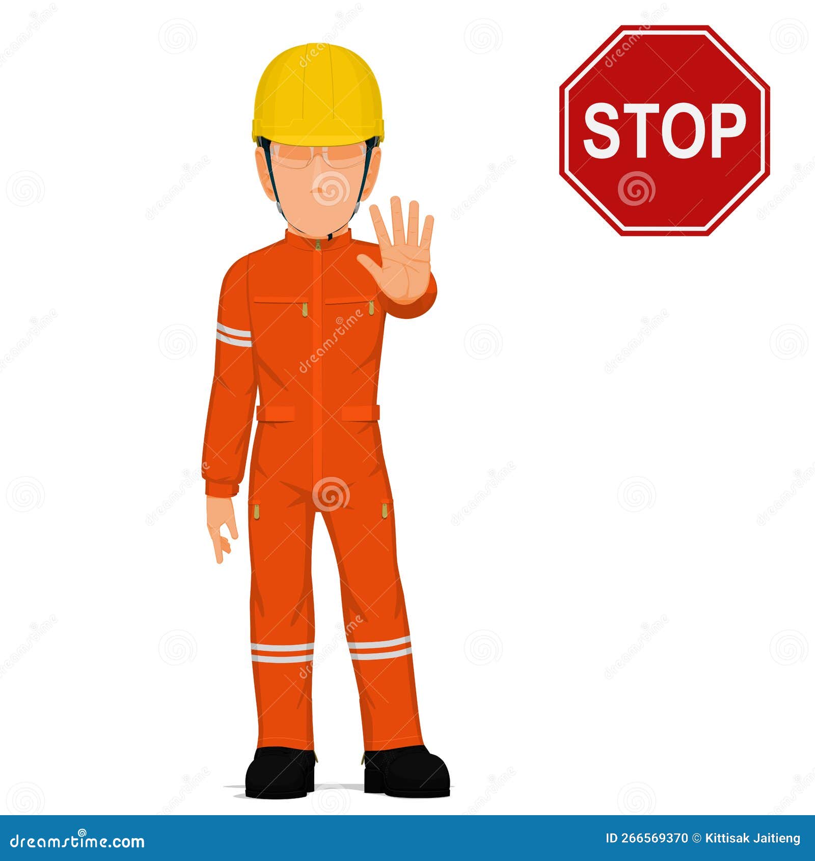 An Industrial Worker is Raise Hand To Stop Stock Vector - Illustration ...