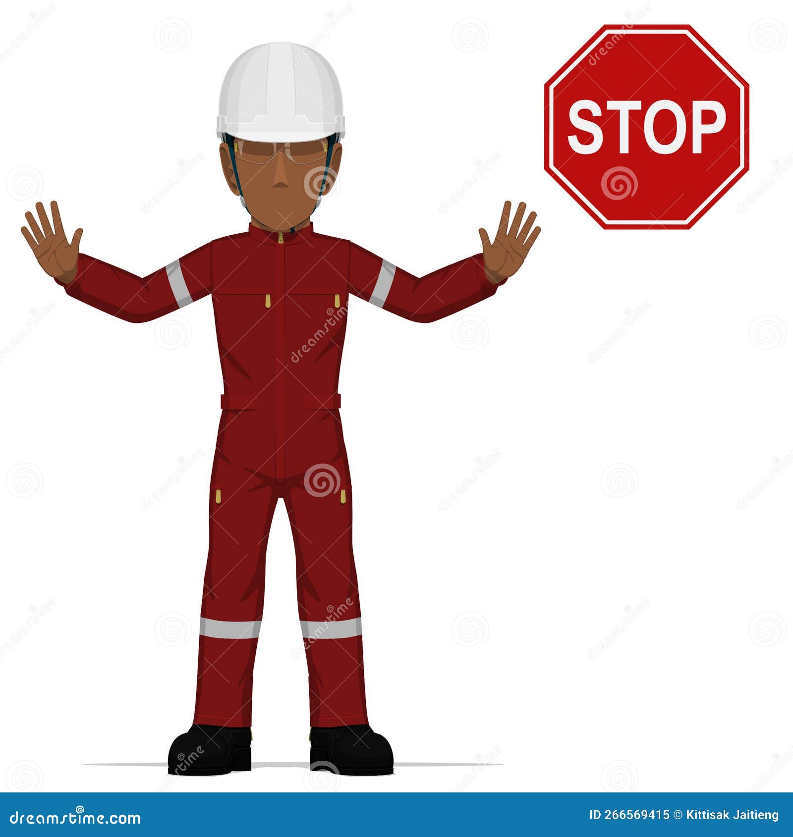 An Industrial Worker is Raise Hand To Stop Stock Vector - Illustration ...