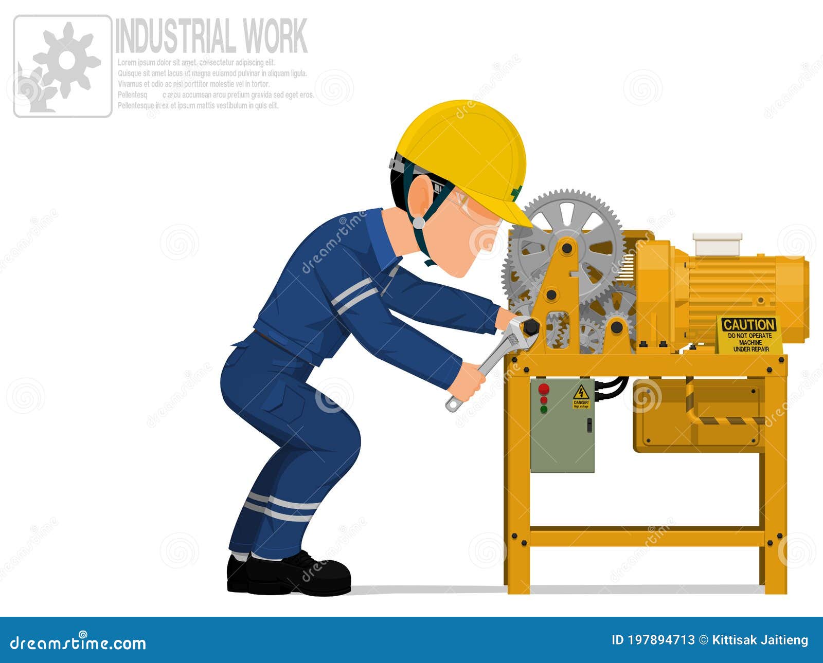 An Industrial Worker is Repairing Machine Stock Vector - Illustration ...