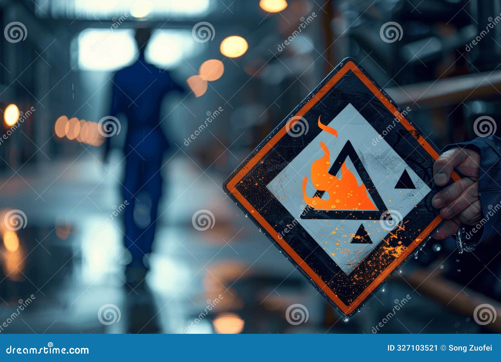 Industrial Worker with Safety Sign in Factory Setting Demonstrating ...