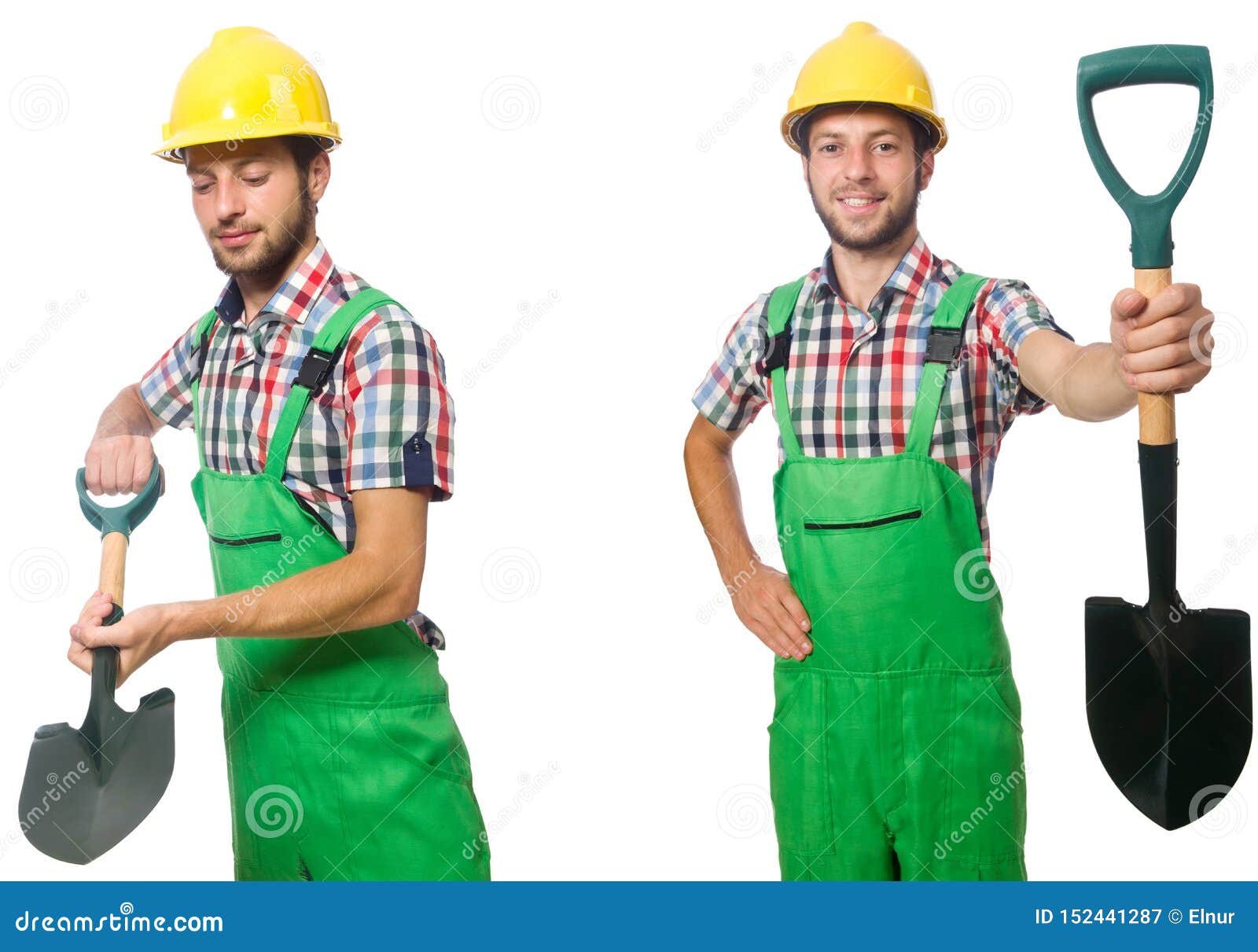 Industrial Worker with Shovel Isolated on White Stock Image - Image of ...