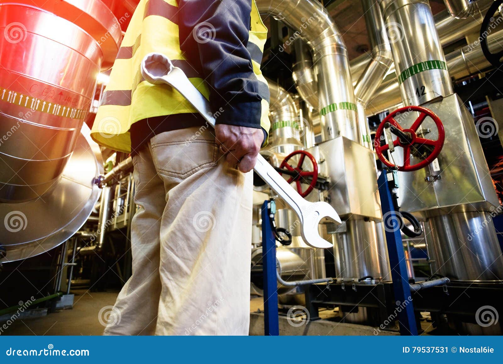 Industrial Worker with Spanner at Factory Workshop Stock Image - Image ...