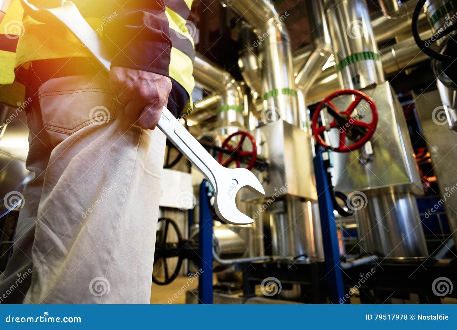 Industrial Worker with Spanner at Factory Workshop Stock Photo - Image ...