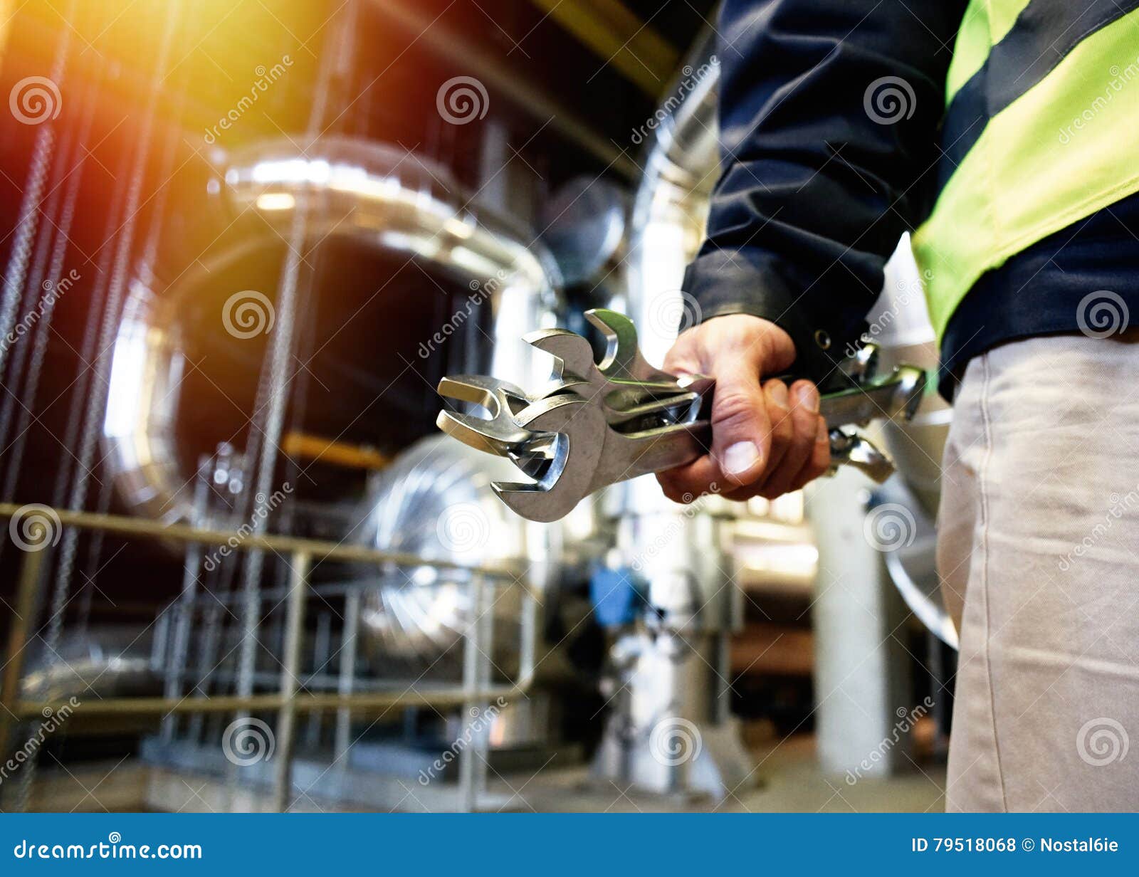 Industrial Worker with Spanner at Factory Workshop Stock Photo - Image ...