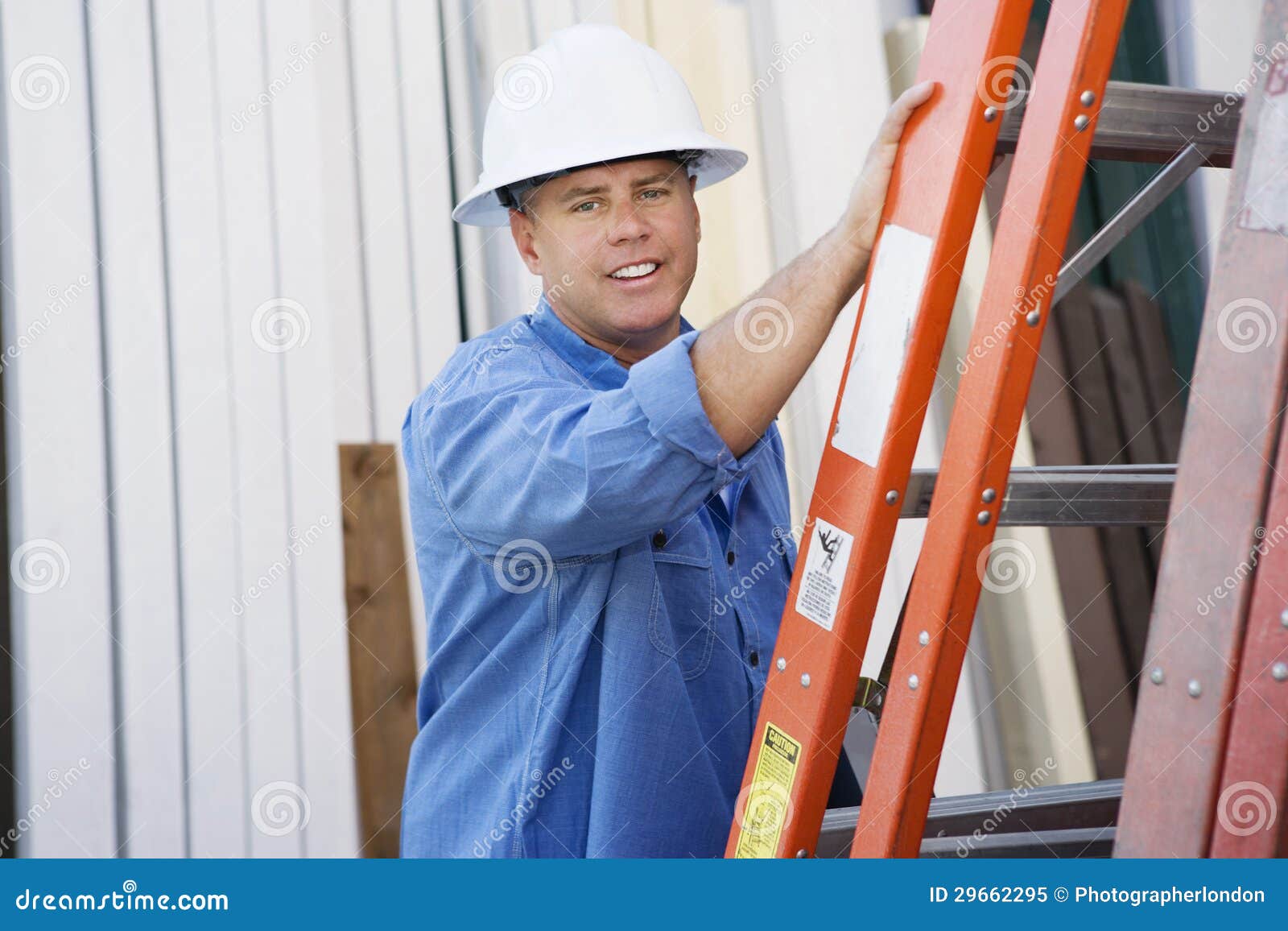 Industrial Worker Standing by a Ladder Stock Image - Image of adult ...