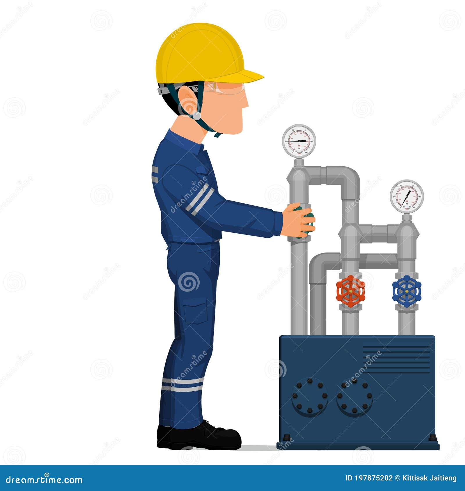 A Man Is Turning The Valve Gas Pipe. Vector Illustration ...