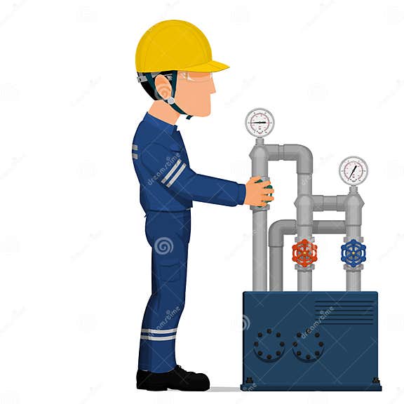 An Industrial Worker is Turning on the Valve Stock Vector ...