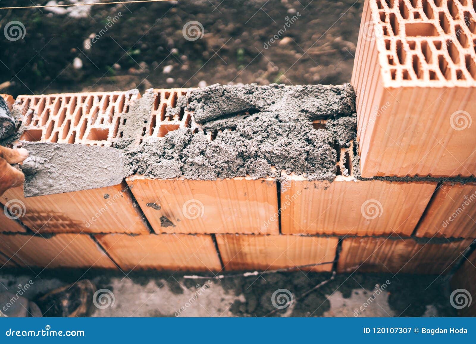 Industrial Worker Using Trowel and Tools for Building Exterior Walls ...