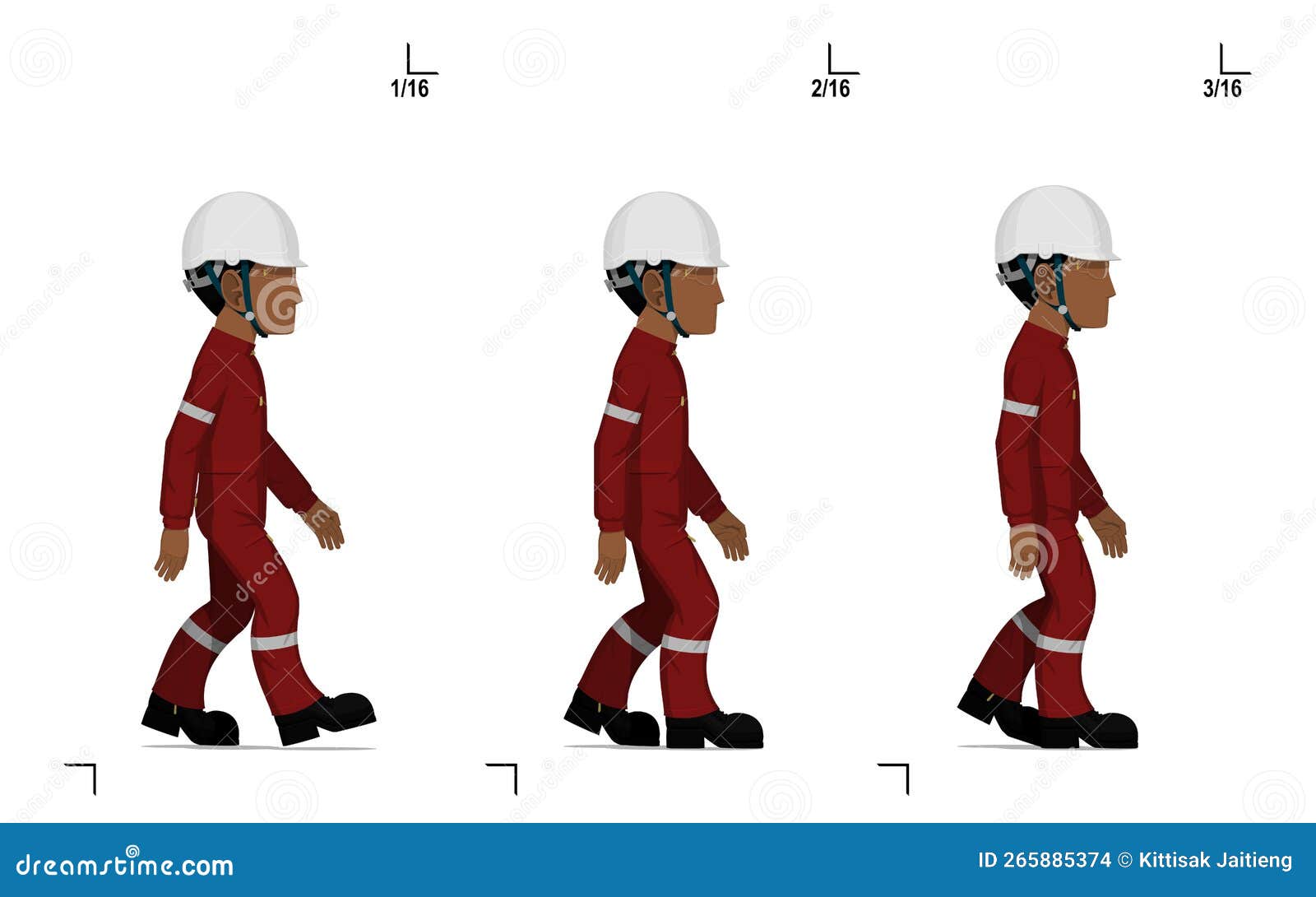An Industrial Worker is Walking on White Background Frame1-3 of 16 ...
