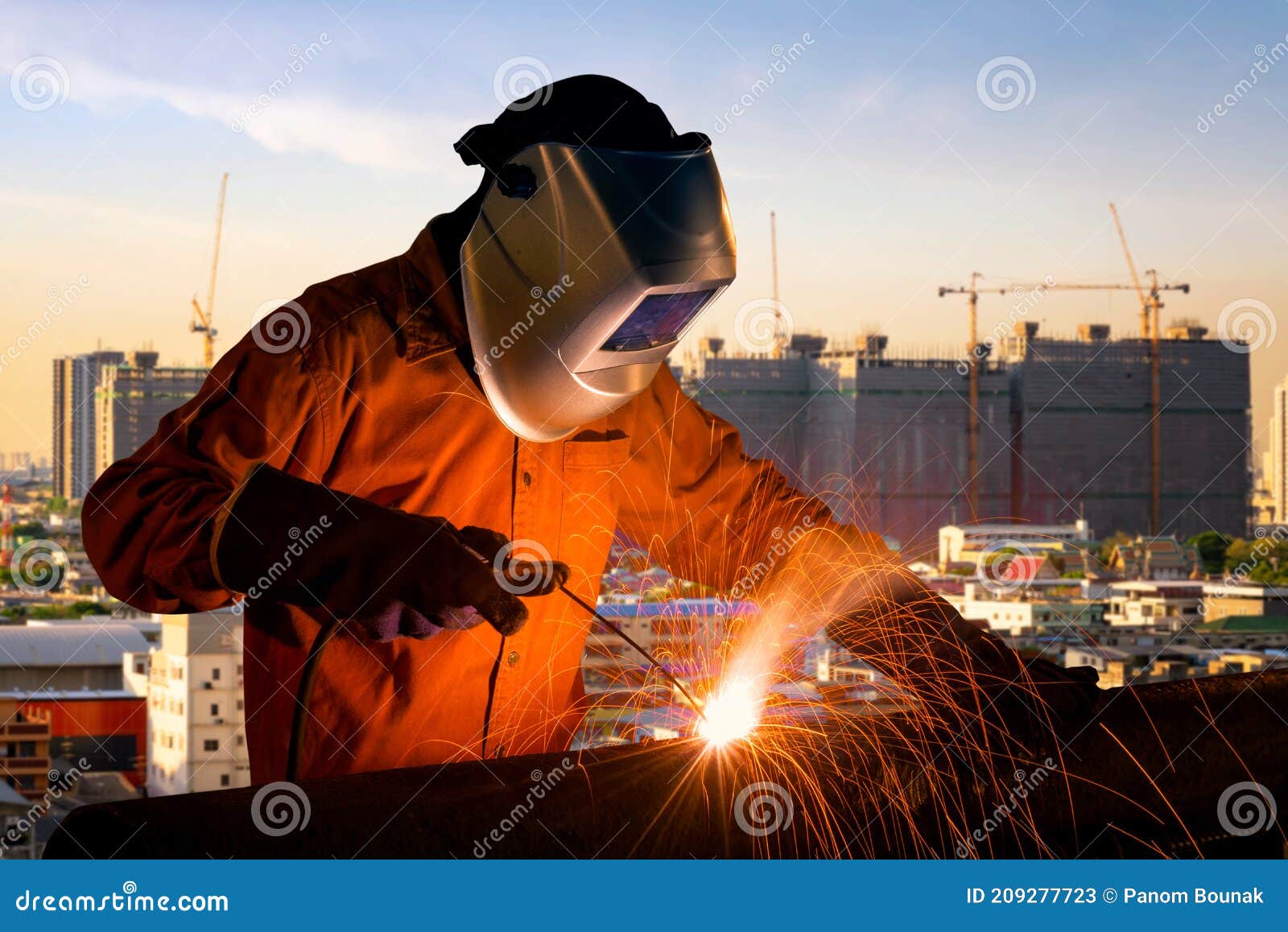 Industrial Worker Welding Steel Structure for Infrastructure Building ...