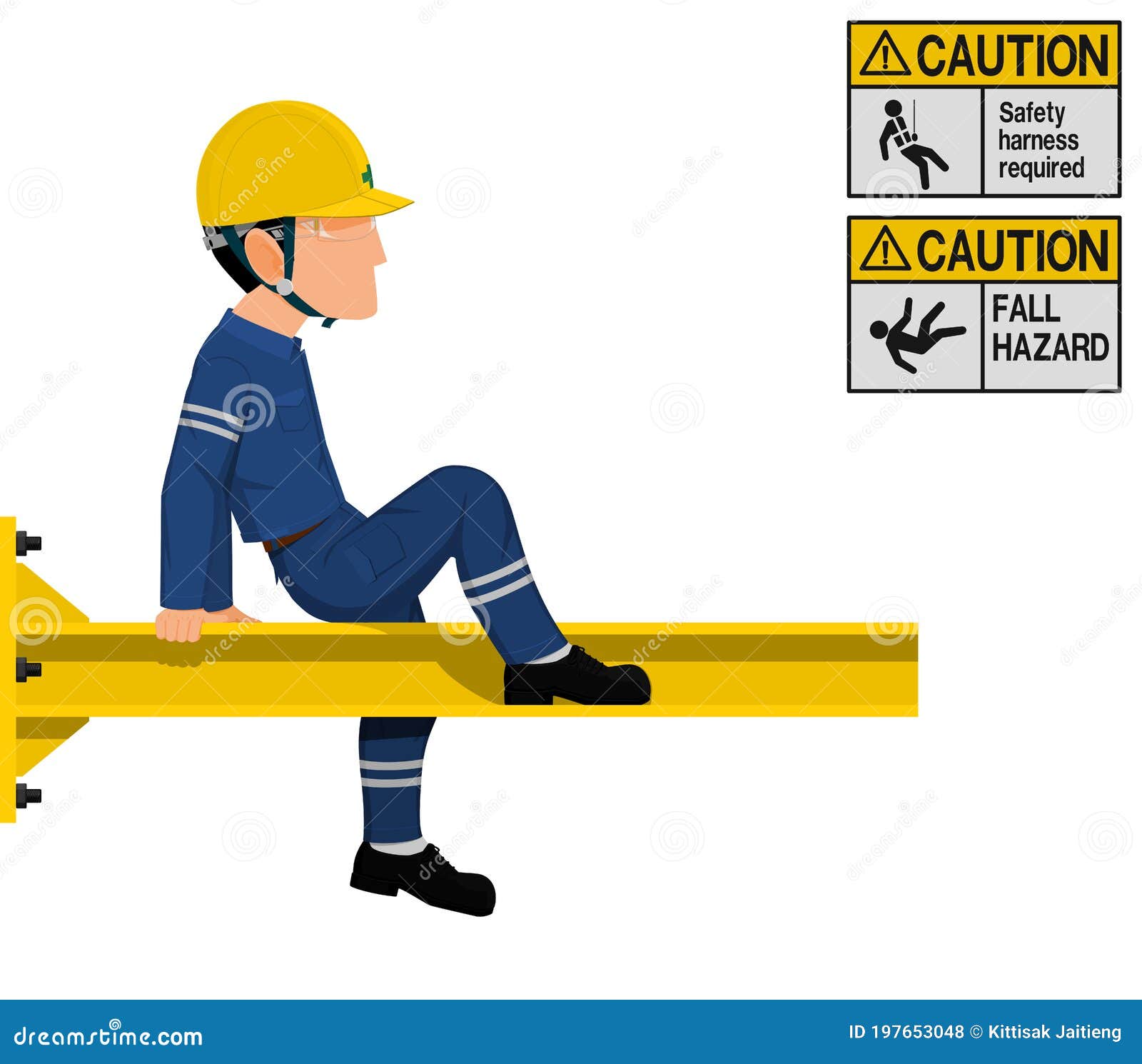 An Industrial Worker is Working at Height Stock Vector - Illustration ...