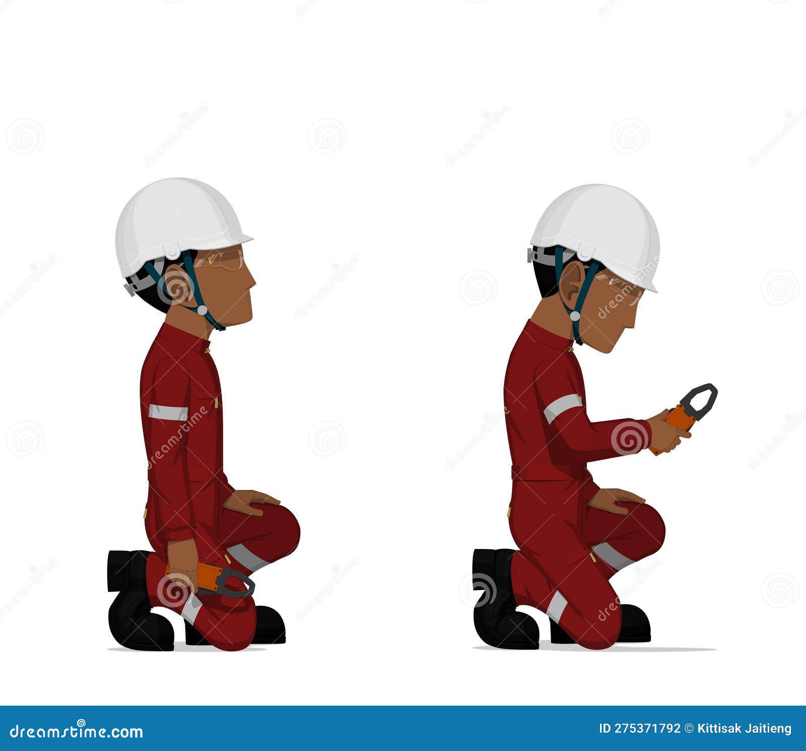 Industrial Workers with Clamp Meter on White Background Stock Vector ...
