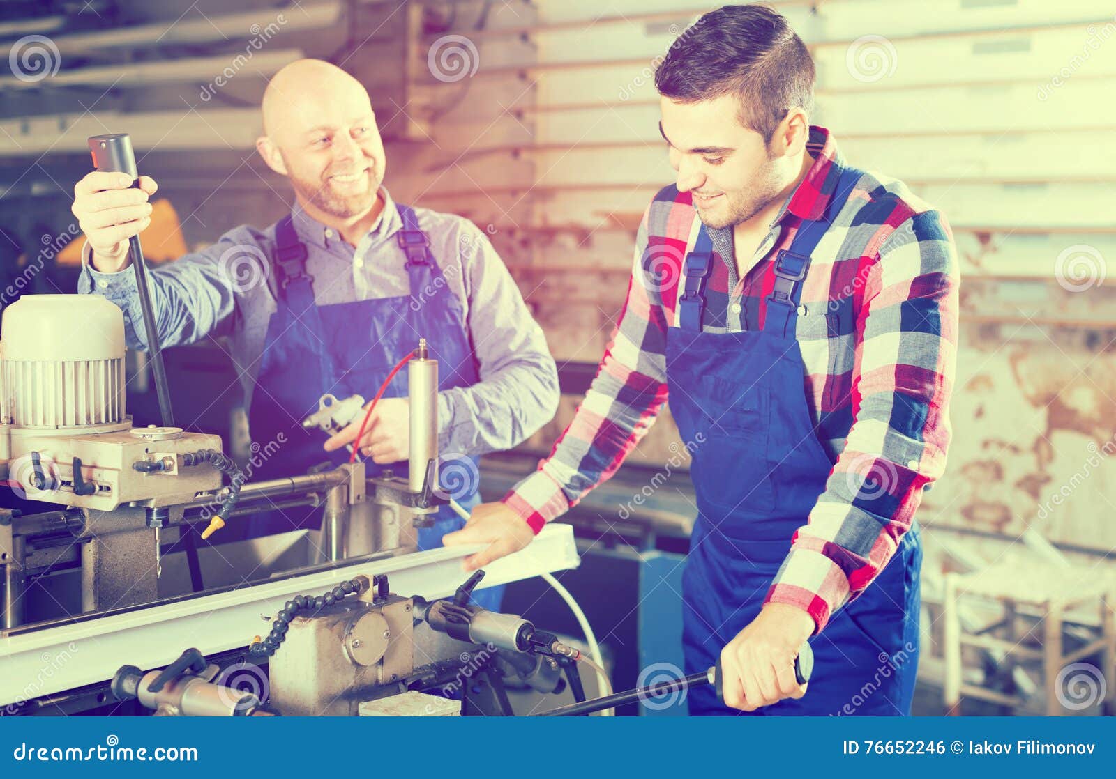 Industrial Workers Cutting Pvc Profiles Stock Photo - Image of metal ...