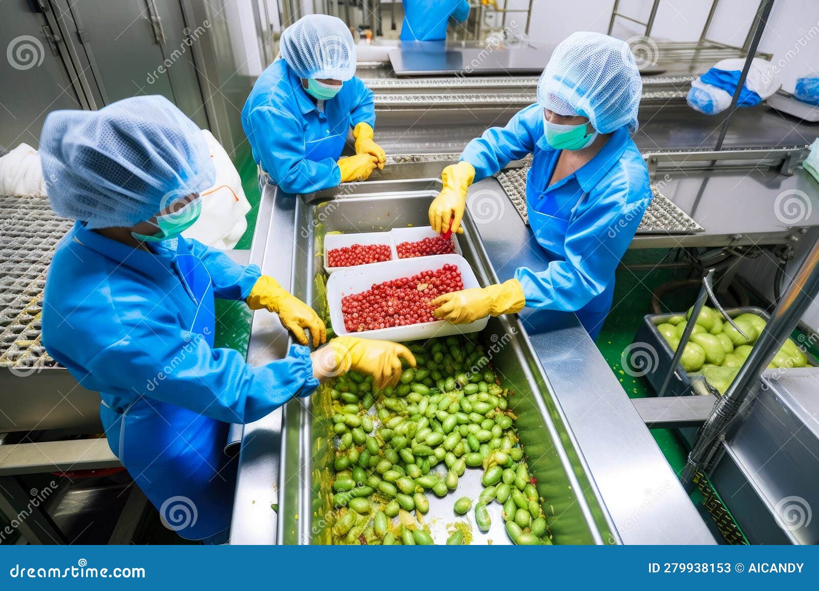 Industrial Workers in a Food Processing Plant Sorting and Packaging ...