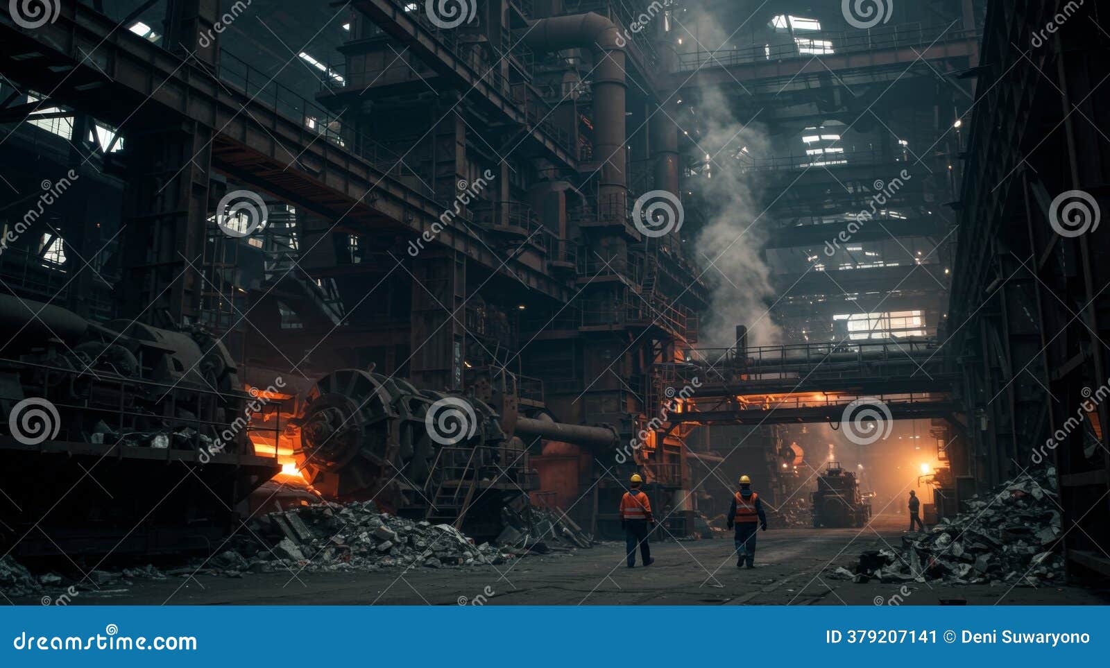 Steel Factory Furnace Scene With Hot Glowing Steel Rods Stock ...