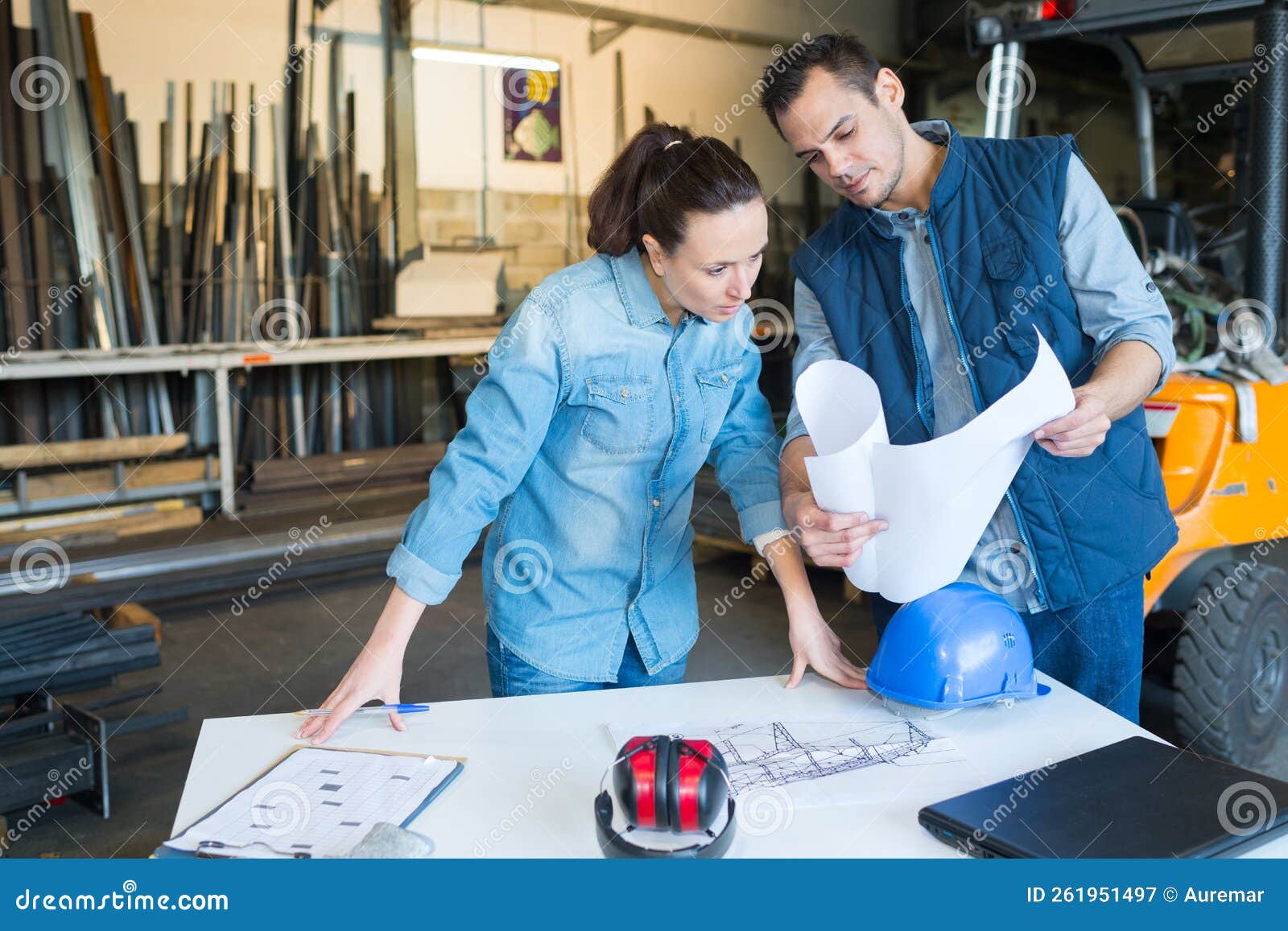 Industrial Workers Looking at Plan Stock Image - Image of plans, lady ...
