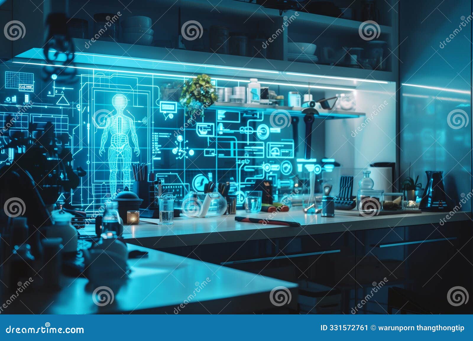 Industrial Workshop Table with Robot Model Blueprint Scale Design on ...