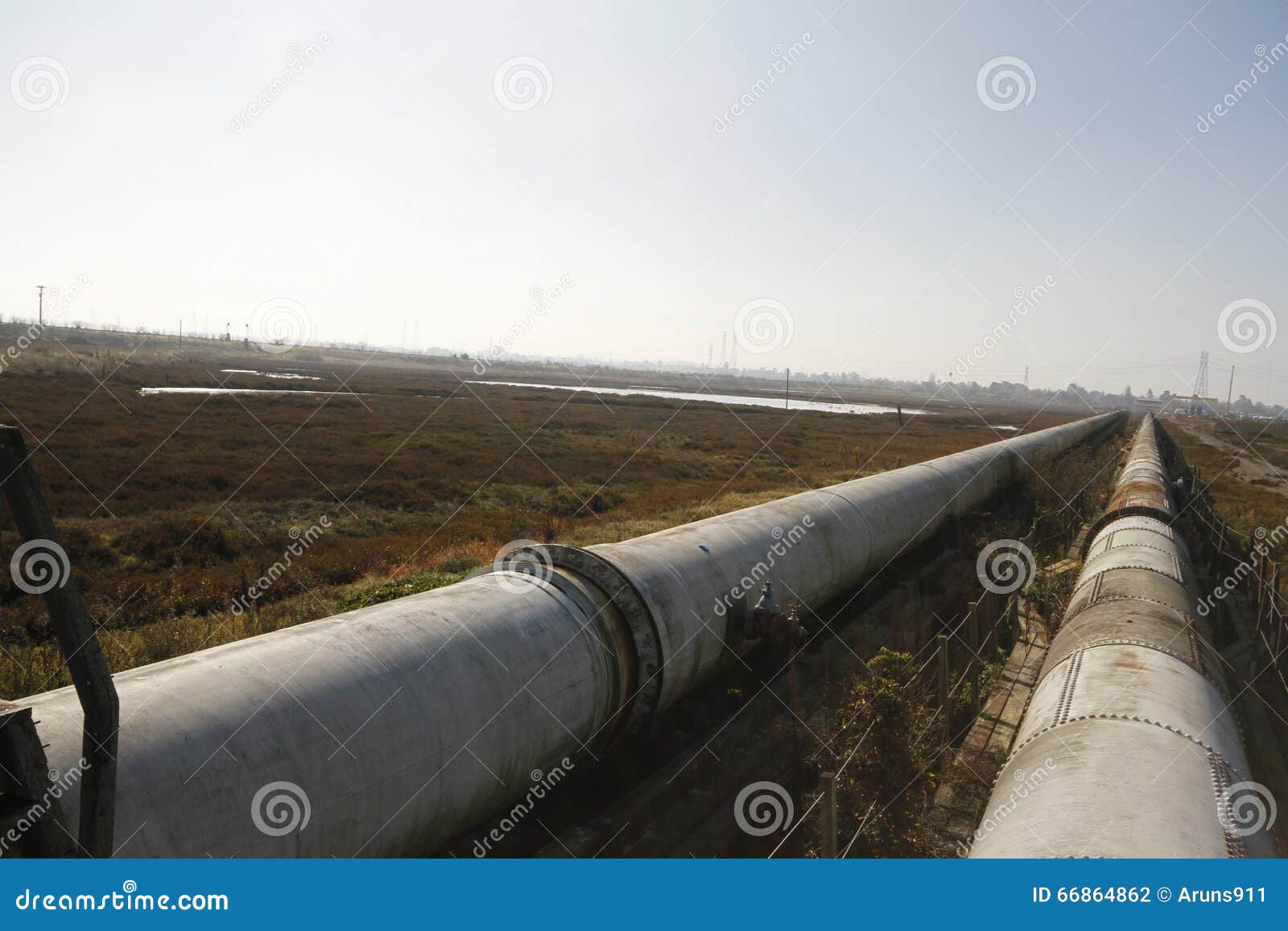 Industrial Zone - Water Pipeline Stock Photo - Image of bridge, foggy ...