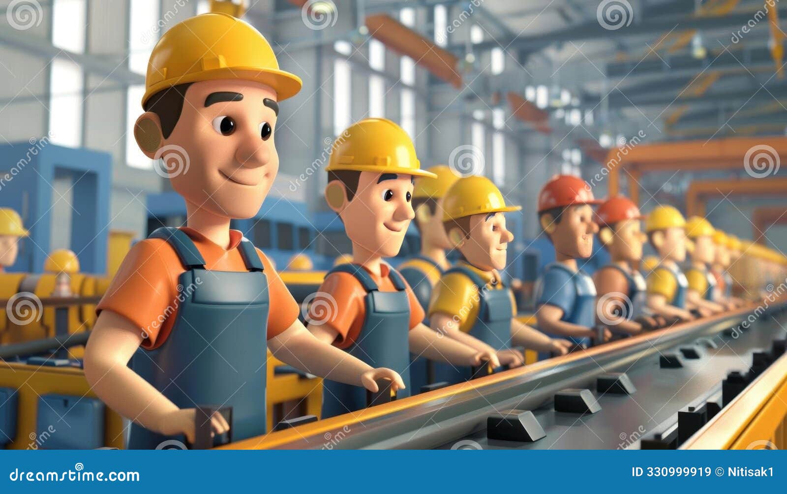 47 Industrious 3D Cartoon Assembly Line Workers on Labor Day Stock ...