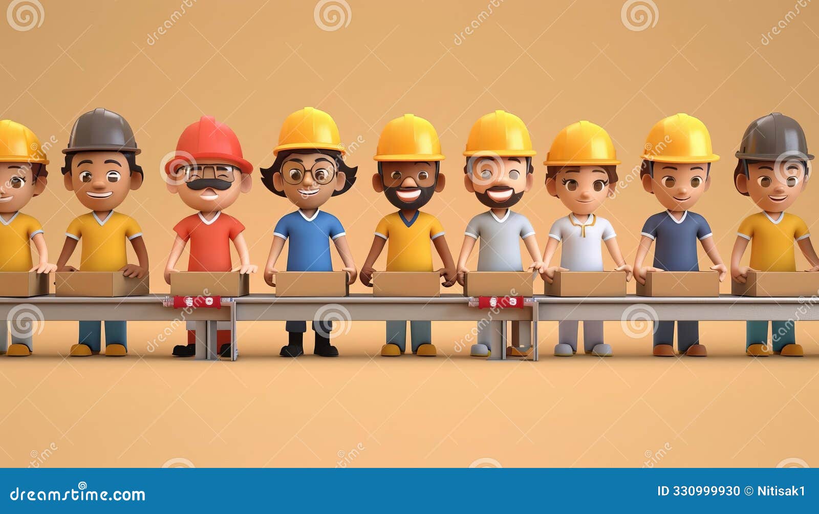 47 Industrious 3D Cartoon Assembly Line Workers on Labor Day Stock ...