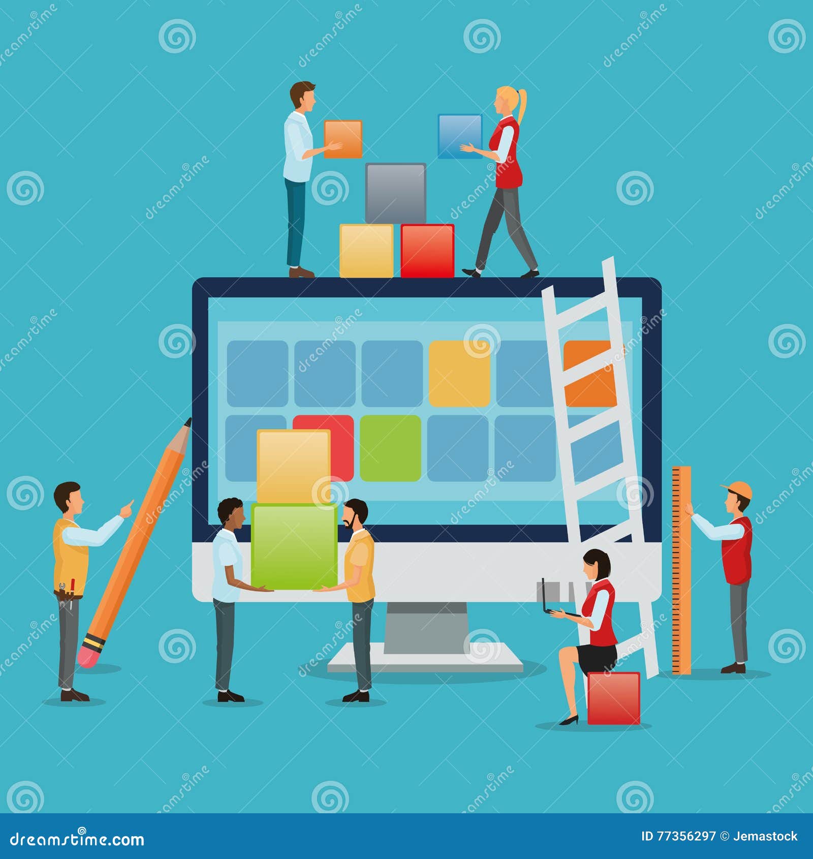 3D People With Blocks With Word Plan Royalty-Free Stock Photo ...