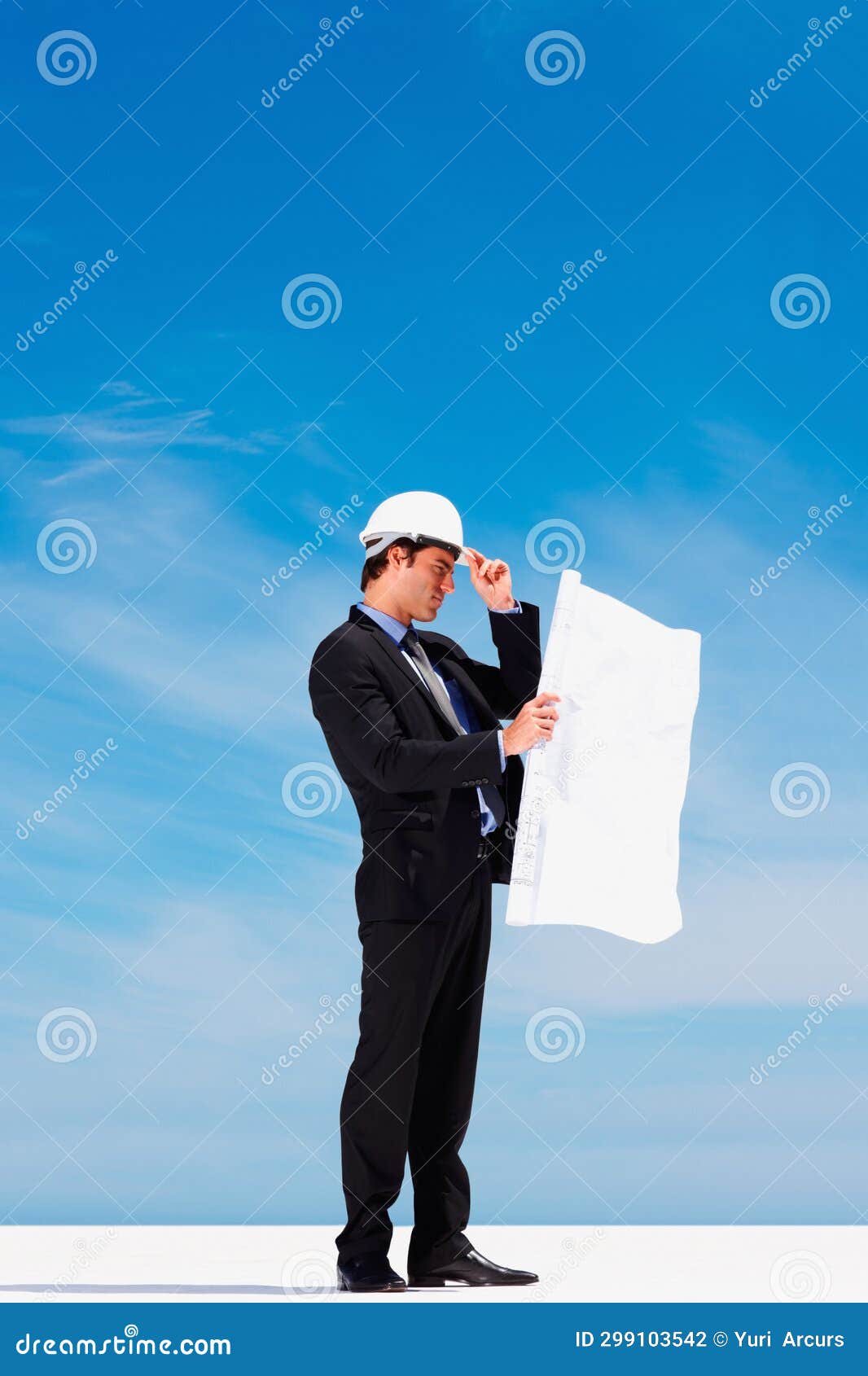 Industry, Blueprint and Man Construction Worker by Blue Sky on Building ...
