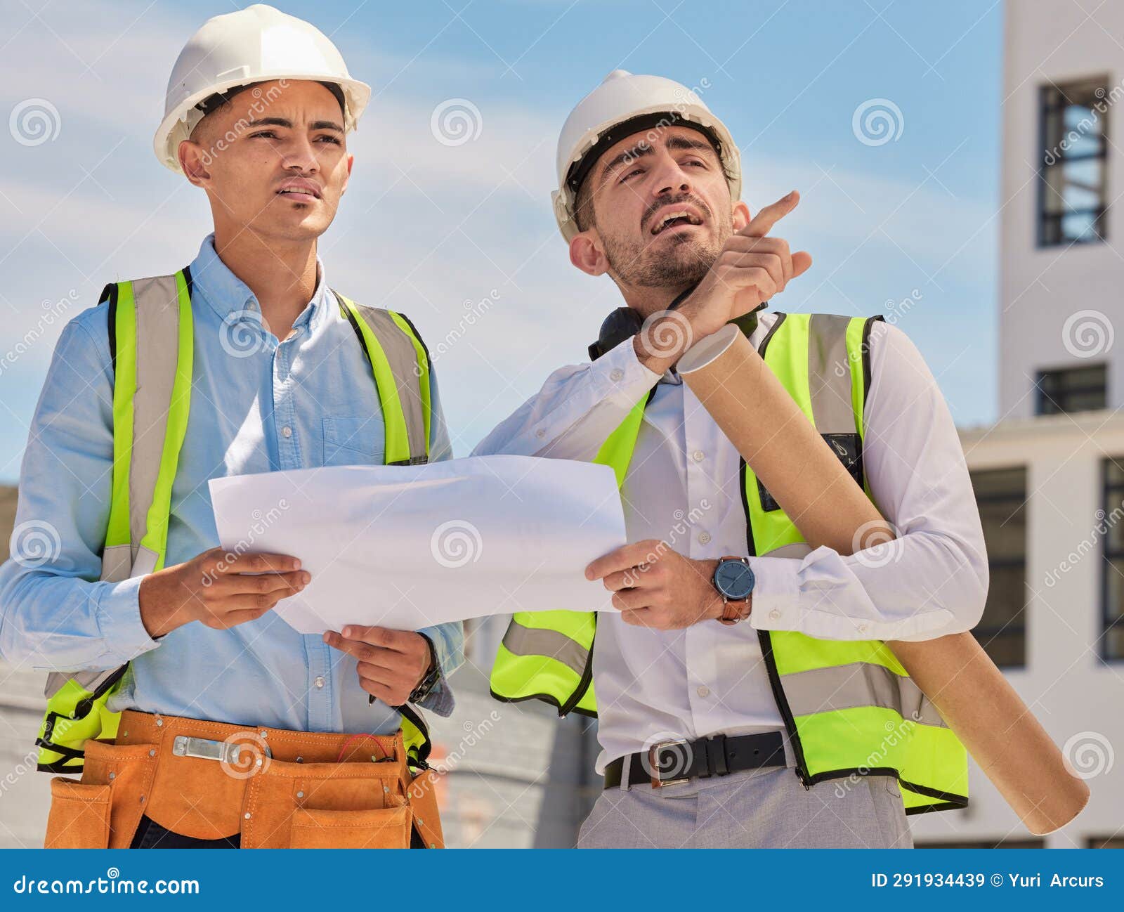 Industry, Blueprint and Team of Construction Workers in the City ...