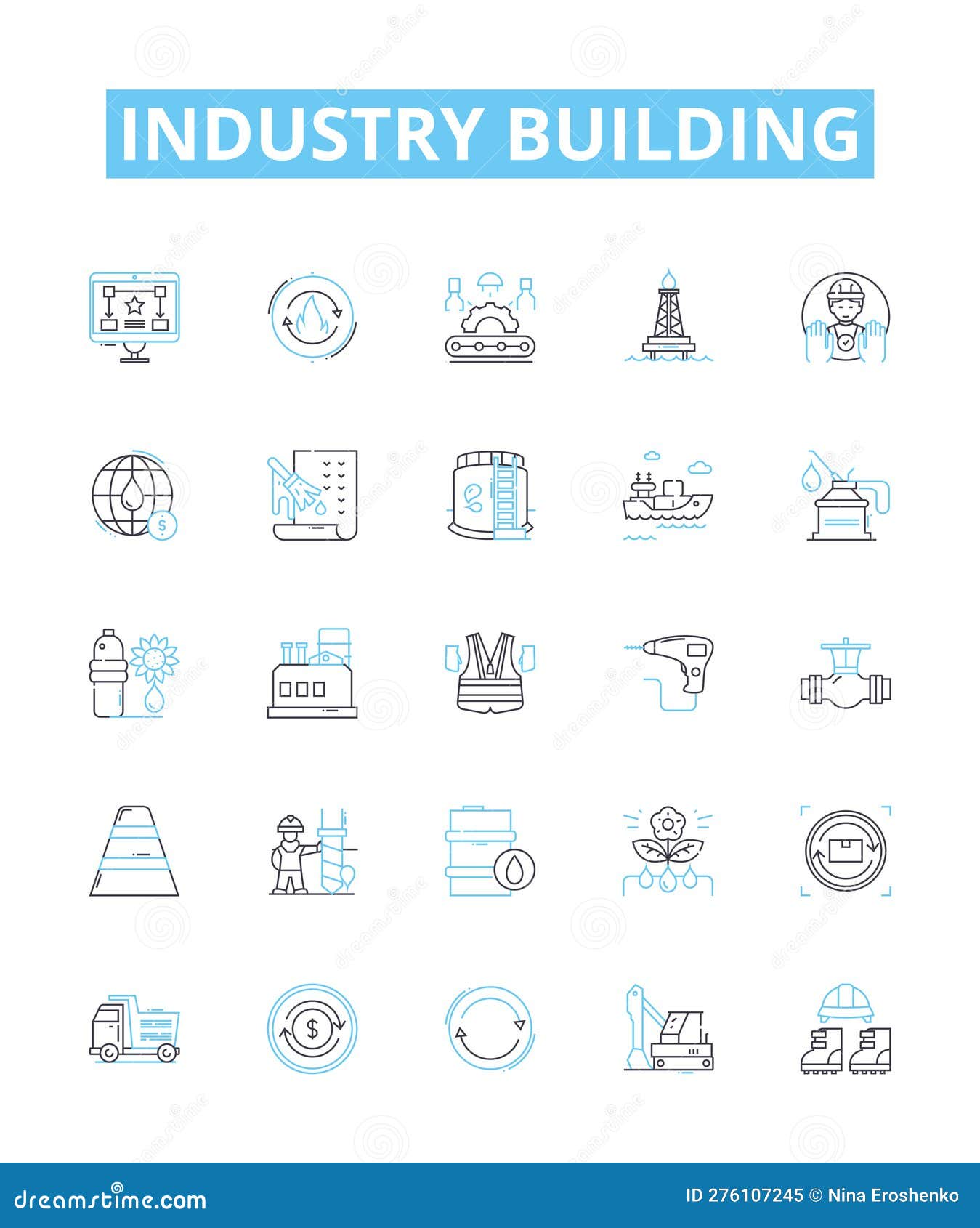 Industry Building Vector Line Icons Set. Construction, Manufacturing ...