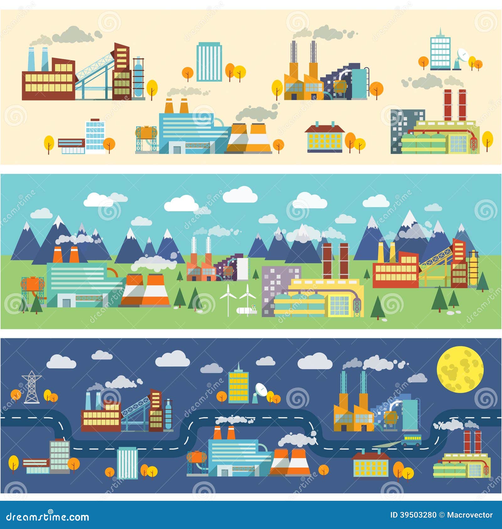 Industry Buildings Horizontal Banners Stock Vector Illustration Of