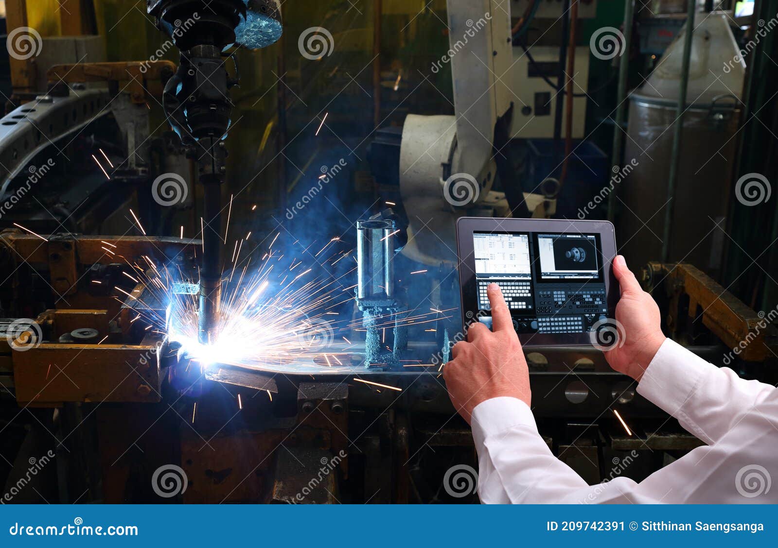 Factory Engineer Operating Big Machine Cut Off Stock Image - Image of ...