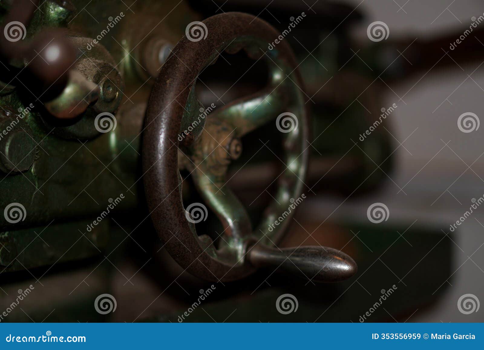 Industry Concept. Rotating Crank Handle of Old Iron Machine Worn Out in ...