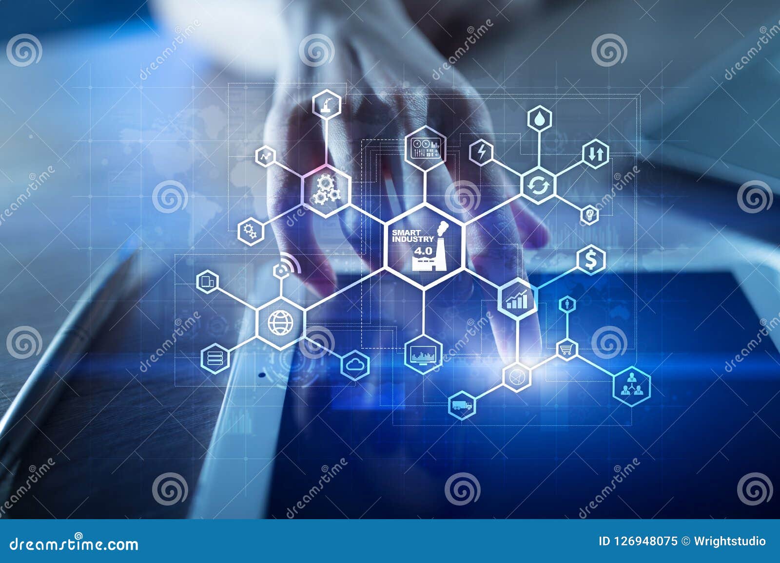 Industry 4.0 Concept, Smart Factory Structure. Flow Automation and Data ...