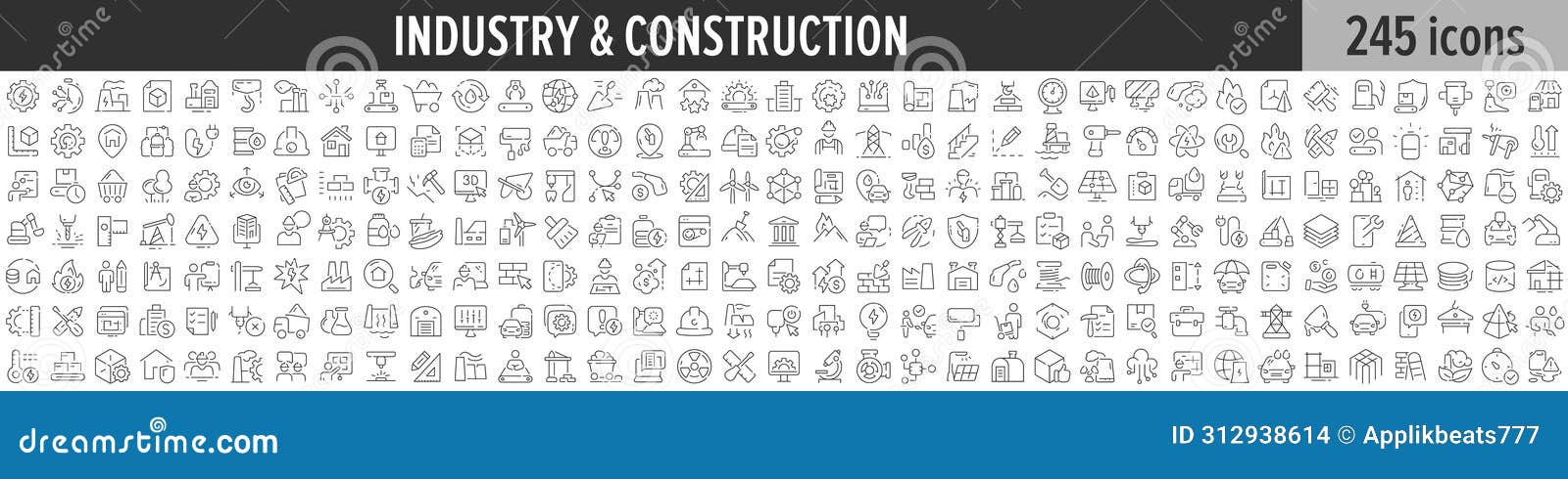 Construction Linear Icon Set. Includes Thin Line Air Compressor, Dump ...