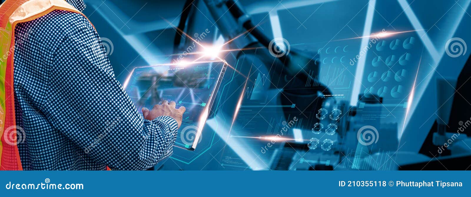 Industry Engineer in Factory,using Smart Tablet Glass Device,control ...