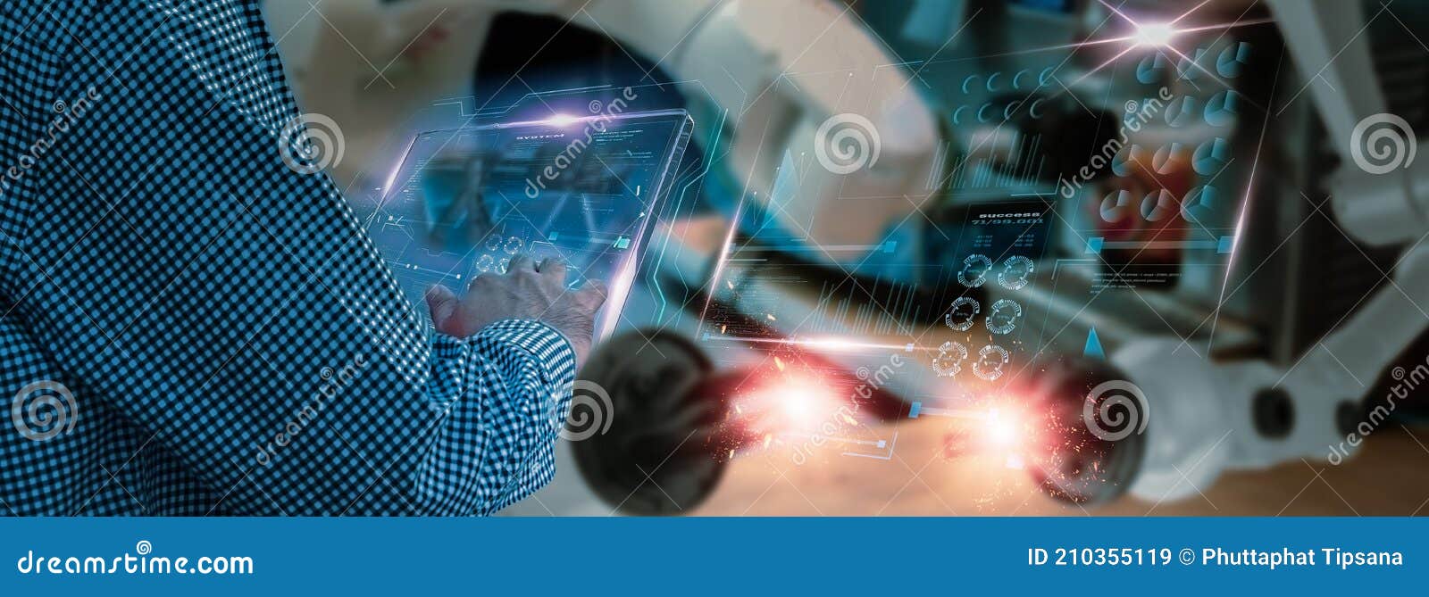 Industry Engineer In Factory,using Smart Tablet Glass Device,control ...