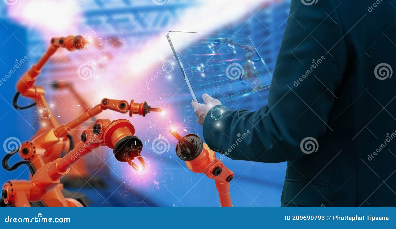 Industry Engineer In Factory Using Smart Tablet Glass Device Control