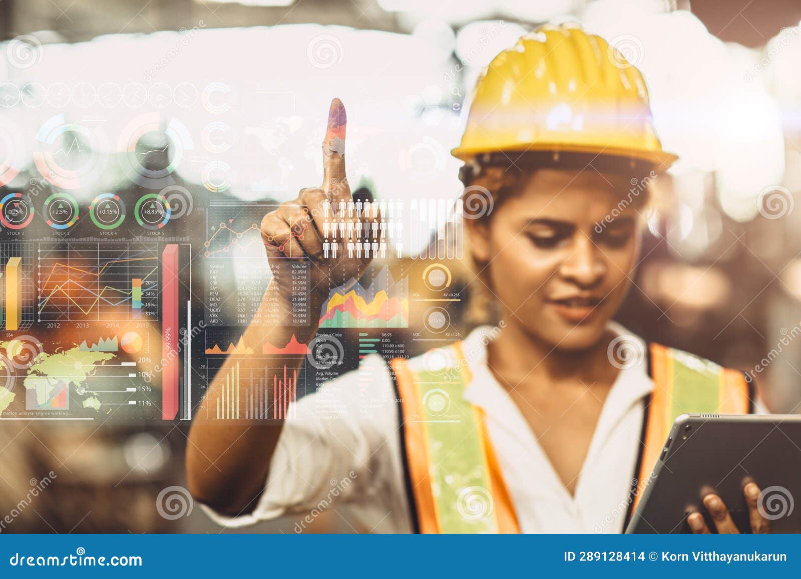 Industry Engineer Woman Worker Happy Using Advance Technology ...