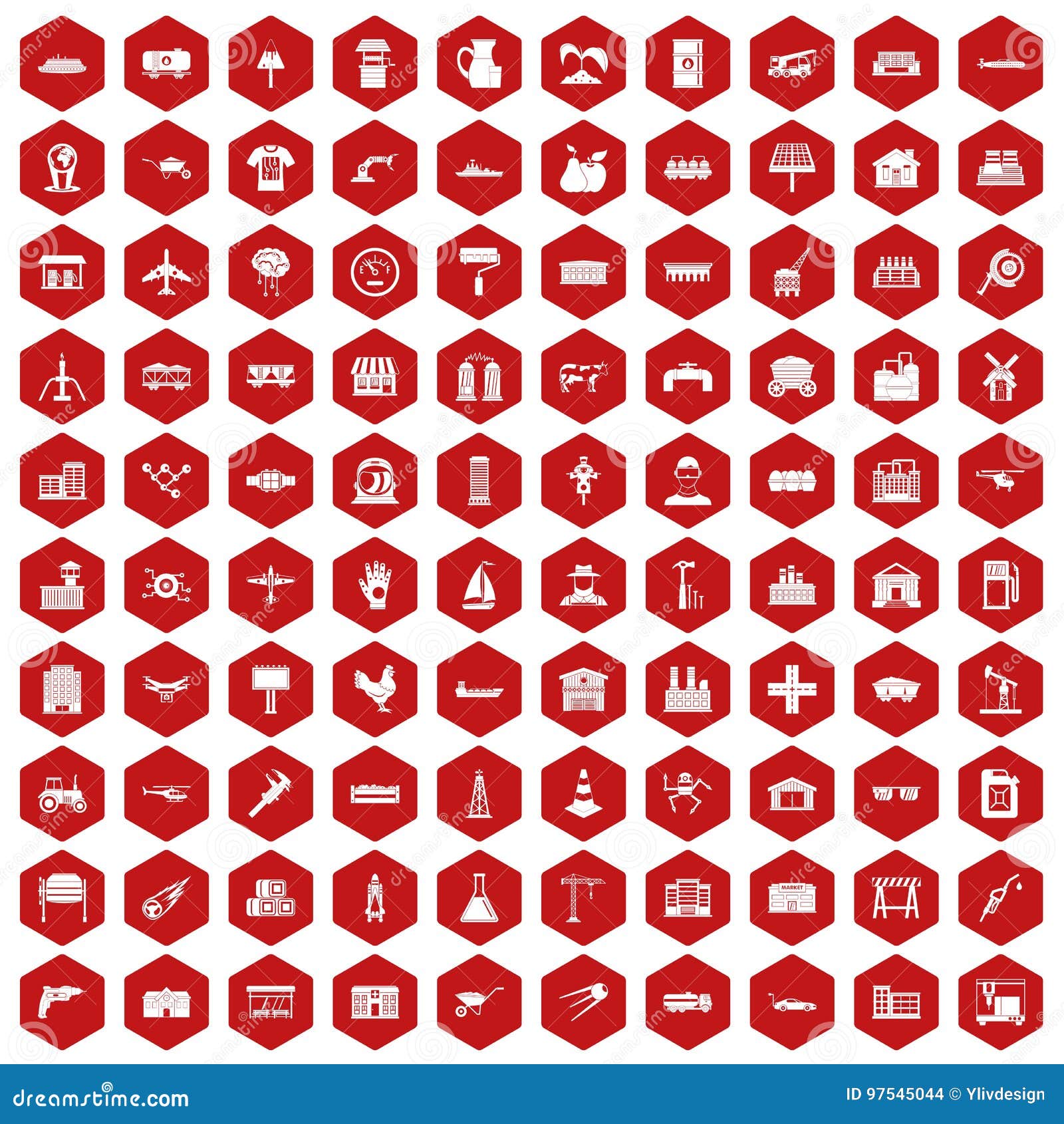 100 Industry Icons Hexagon Red Stock Vector - Illustration of container ...