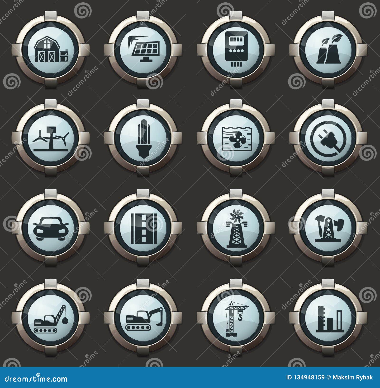 Industry icons set stock vector. Illustration of hydroelectric - 134948159